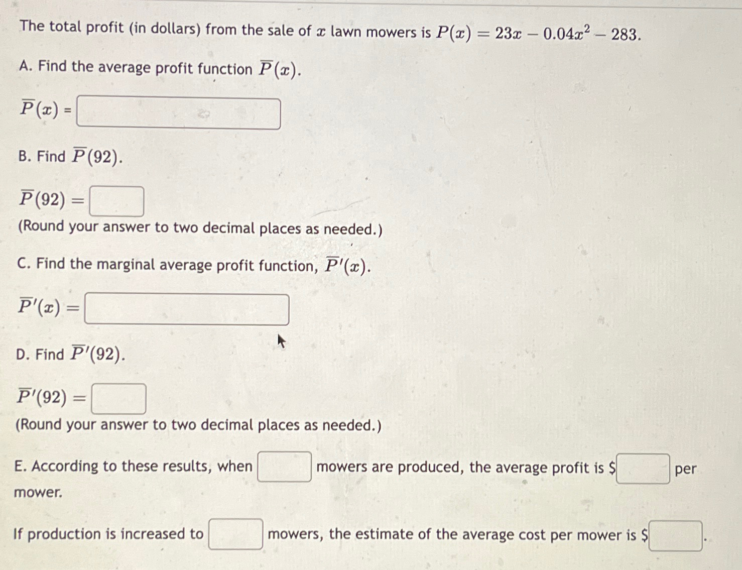 Solved The total profit (in dollars) ﻿from the sale of x | Chegg.com