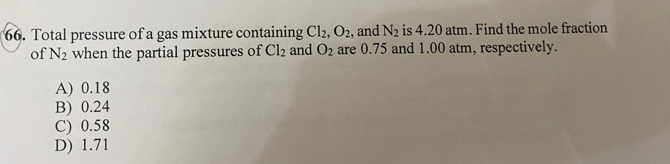 Solved Total pressure of a gas mixture containing Cl2,O2, | Chegg.com