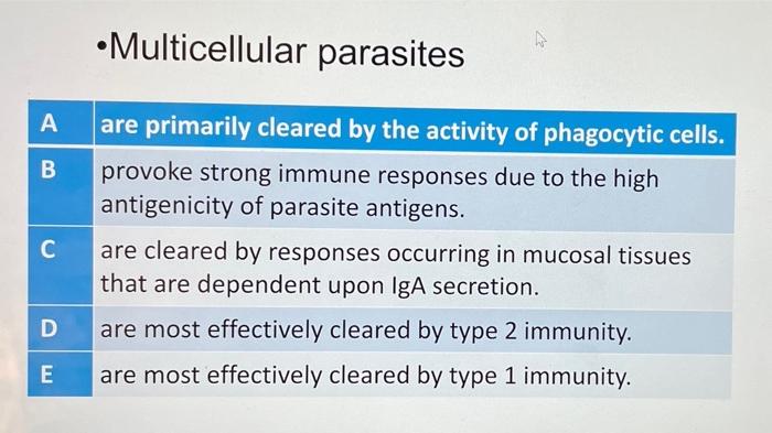 Solved •Multicellular parasites A B B С are primarily | Chegg.com