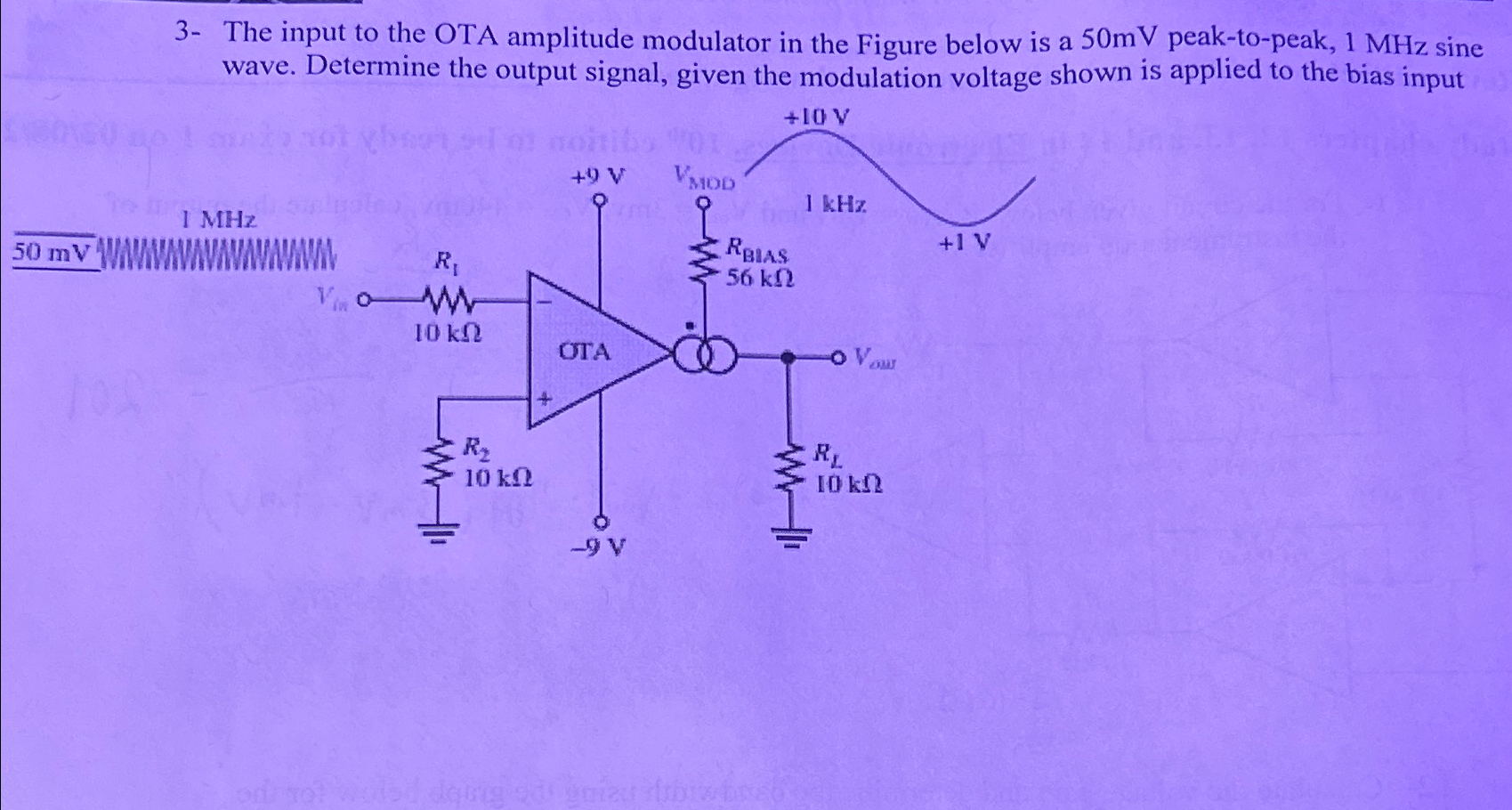 3- ﻿The input to the OTA amplitude modulator in the | Chegg.com