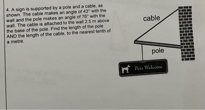 Solved 4. A sign is supported by a pole and a cable, as | Chegg.com