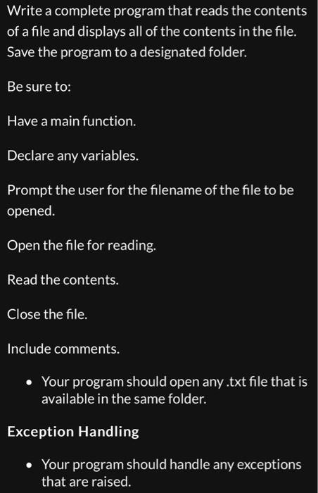 Solved Write a complete program that reads the contents of a | Chegg.com