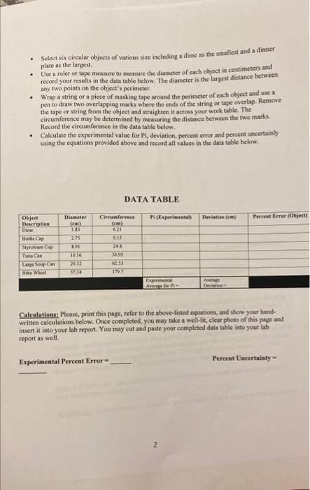 Determination of Pi Objective: The purpose of this | Chegg.com