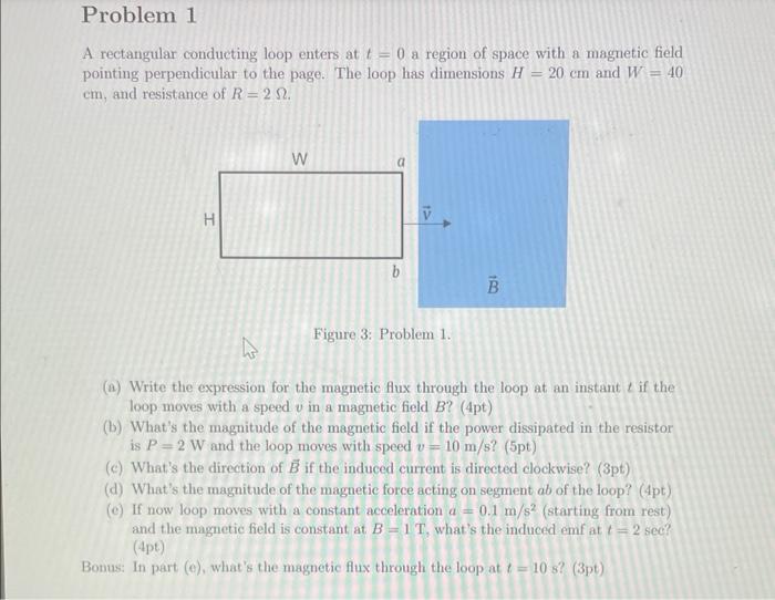 Solved A rectangular conducting loop enters at t=0 a region | Chegg.com
