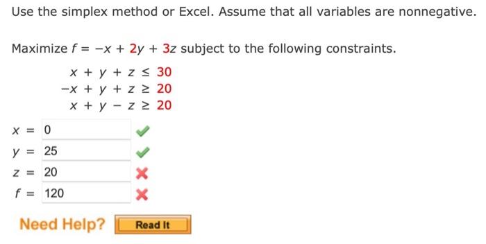 Solved Use the simplex method or Excel. Assume that all | Chegg.com