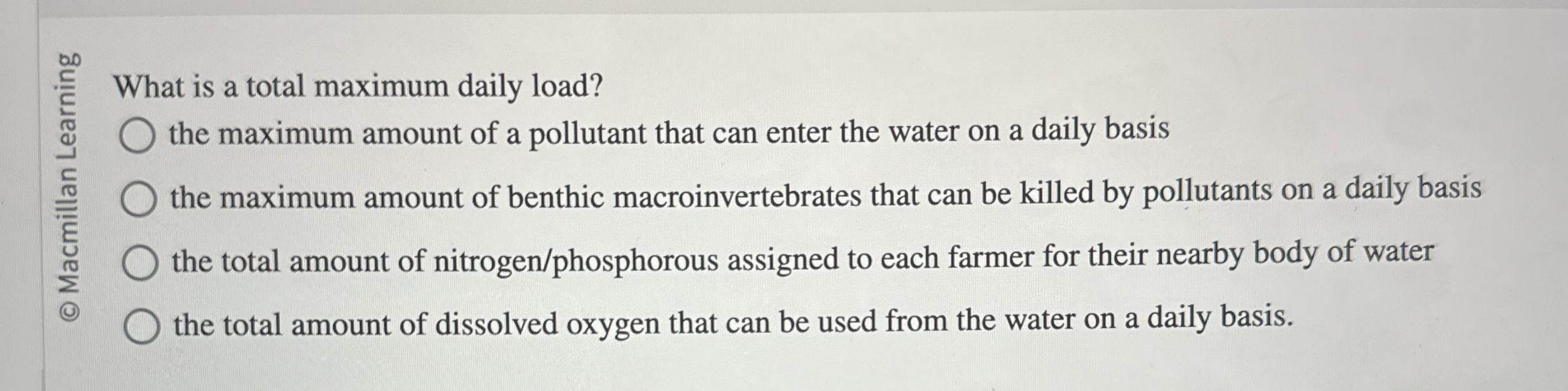 Solved What is a total maximum daily load?the maximum amount | Chegg.com