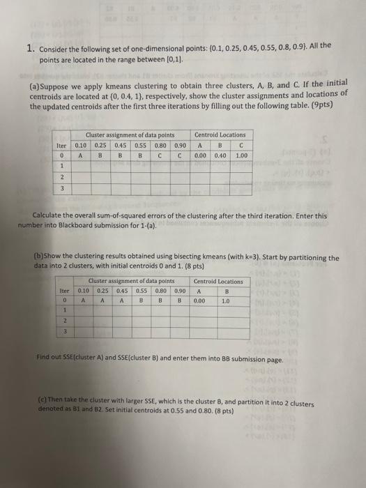 Solved 1. Consider the foliowing set of one-dimensional | Chegg.com