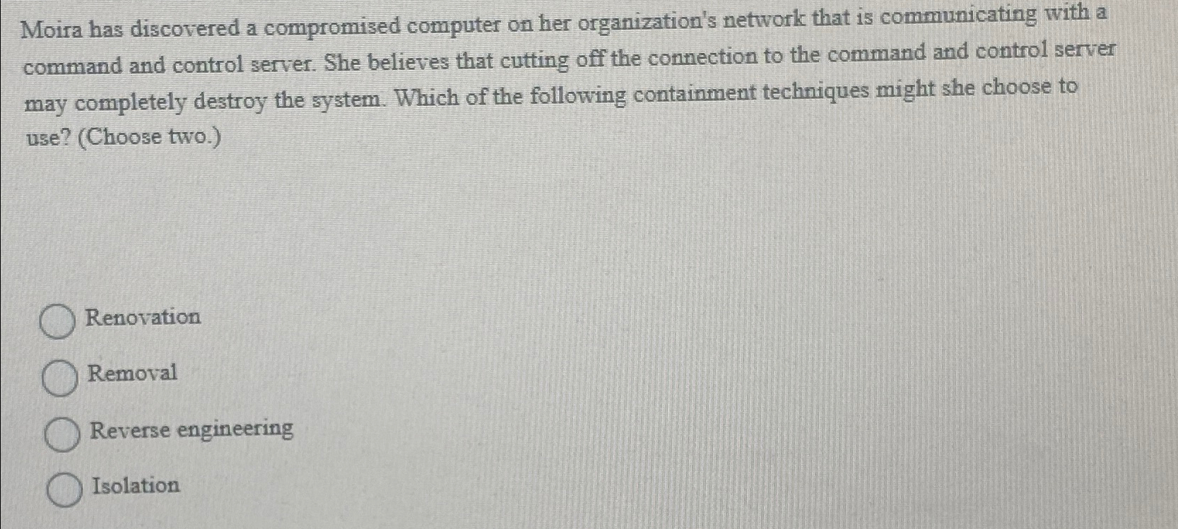 Solved Moira has discovered a compromised computer on her | Chegg.com