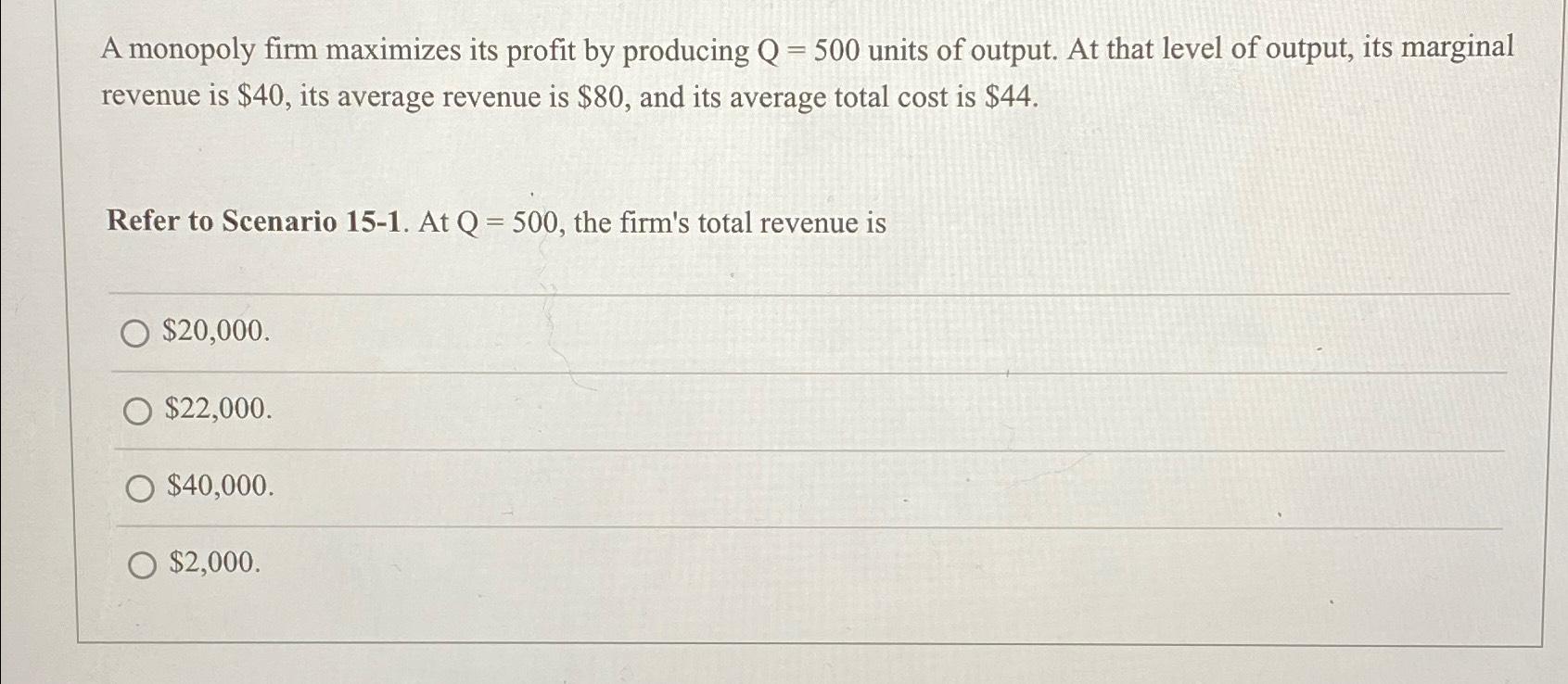 Solved A monopoly firm maximizes its profit by producing | Chegg.com
