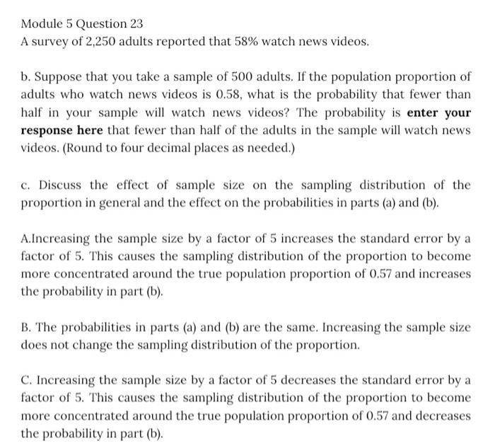 Solved Module 5 Question 23 A survey of 2,250 adults | Chegg.com