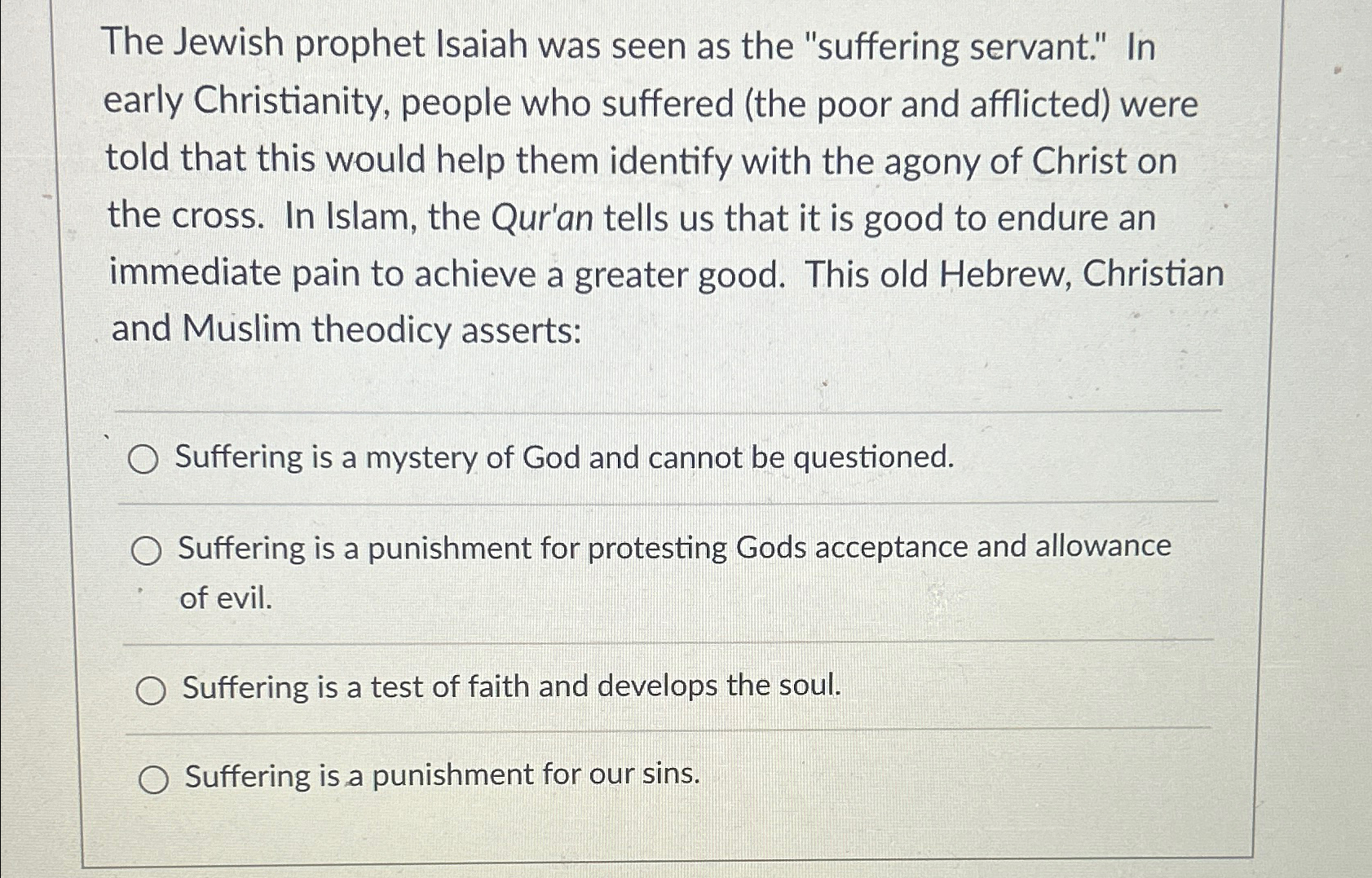Solved The Jewish prophet Isaiah was seen as the "suffering | Chegg.com