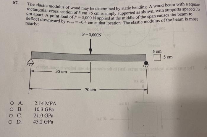 Solved 67. The elastic modulus of wood may be determined by | Chegg.com