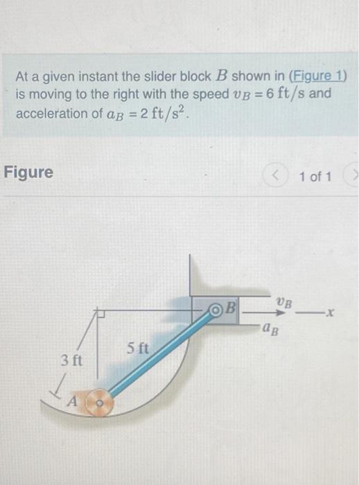 Solved At a given instant the slider block B shown in | Chegg.com
