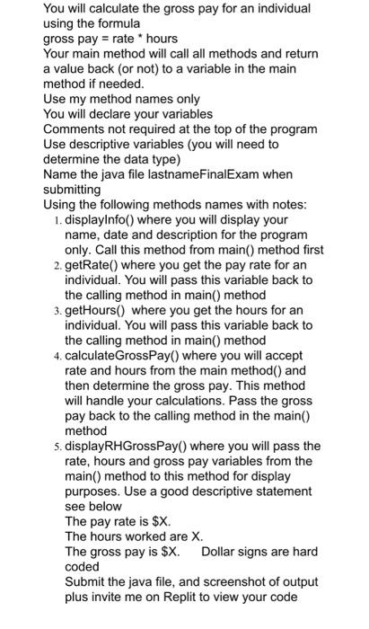 Solved You will calculate the gross pay for an individual | Chegg.com
