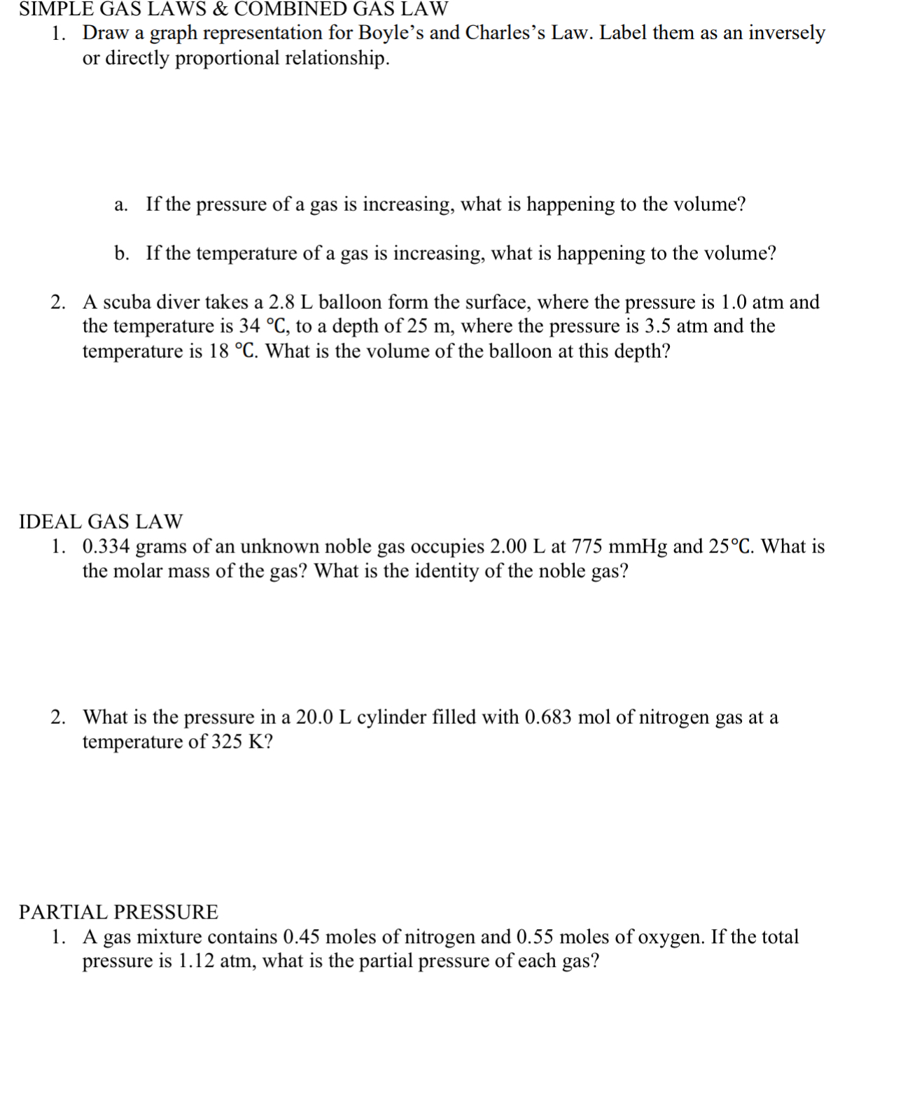 Solved SIMPLE GAS LAWS & COMBINED GAS LAWDraw a graph | Chegg.com