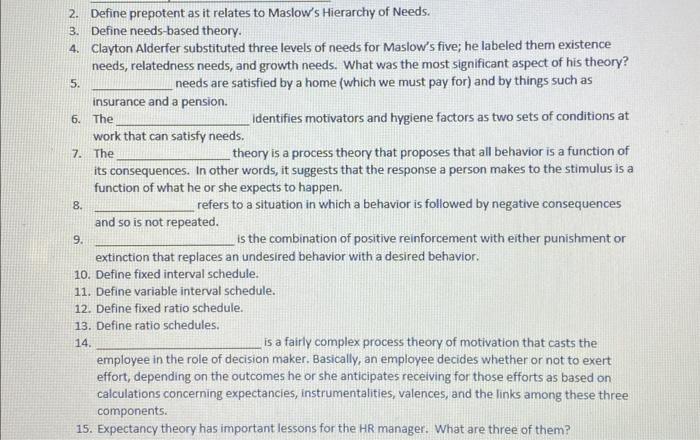 Solved 2. Define prepotent as it relates to Maslow's | Chegg.com
