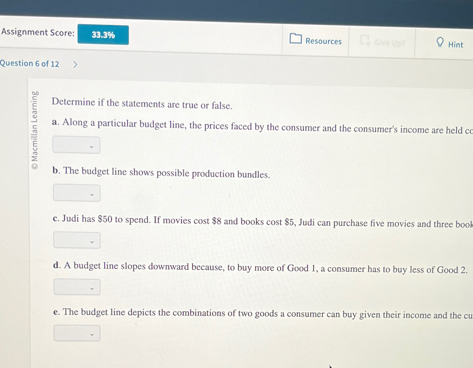 Assignment Score:ResourcesHintQuestion 6 ﻿of | Chegg.com