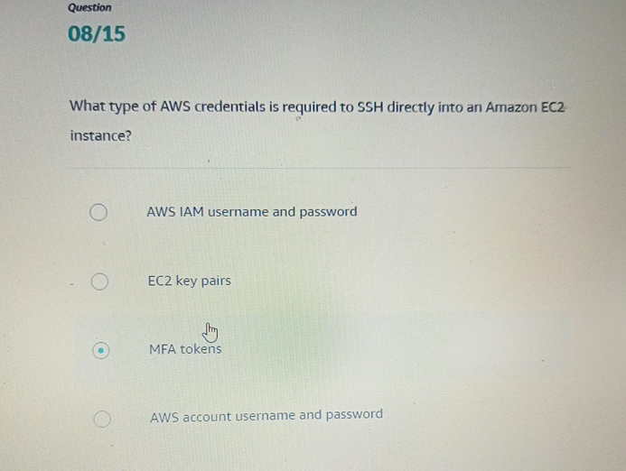 Solved Question08/15What type of AWS credentials is required | Chegg.com