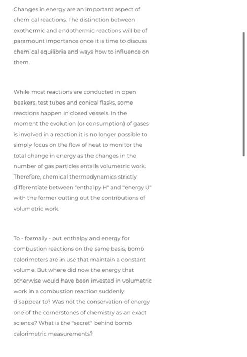 Solved Changes in energy are an important aspect of chemical | Chegg.com