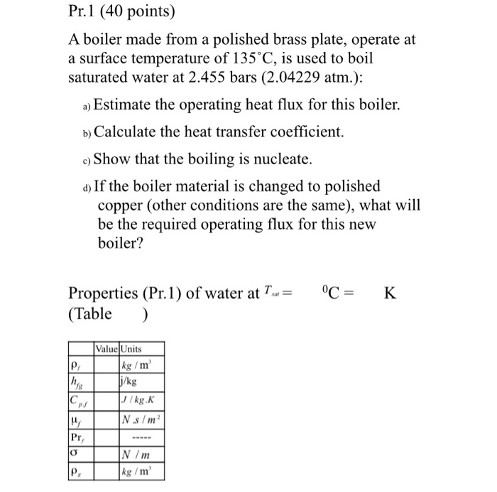 Pr.1 (40 points) A boiler made from a polished brass | Chegg.com