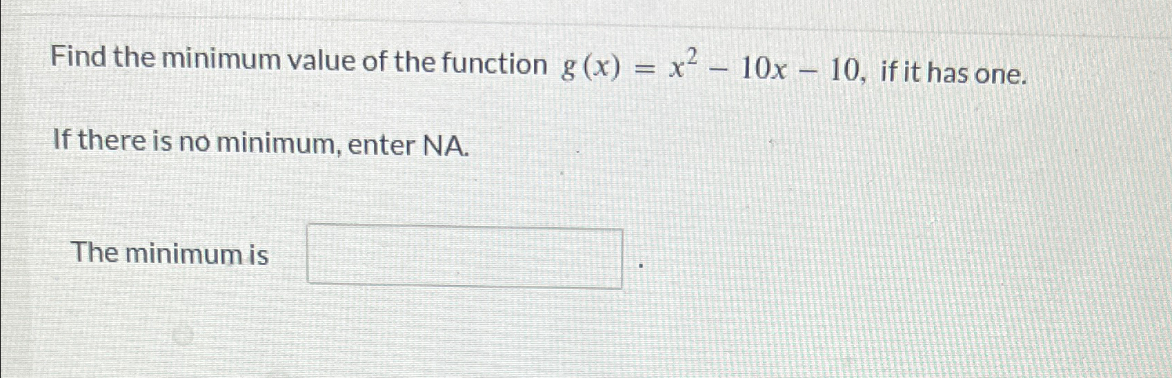 Solved Find the minimum value of the function | Chegg.com