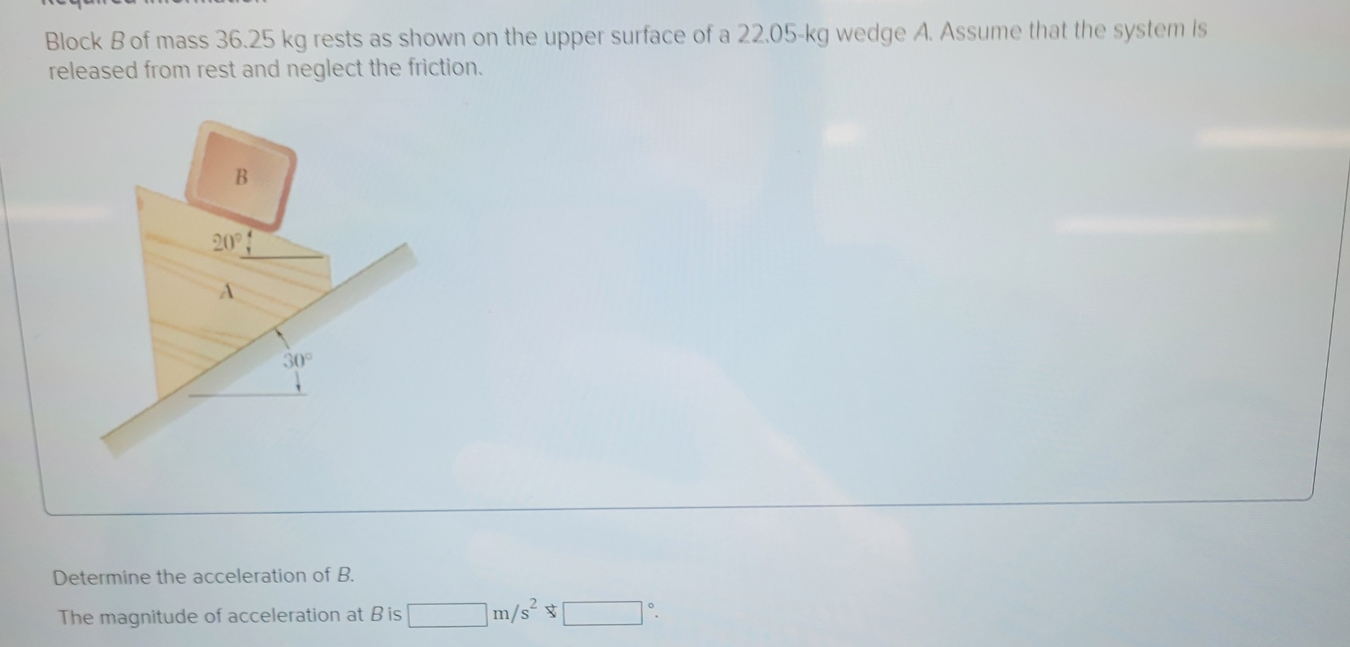 Solved Block B of mass 36.25 ﻿kg rests as shown on the upper | Chegg.com