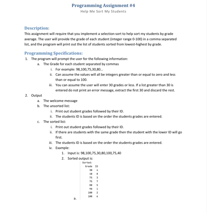 Solved Programming Assignment #4 Help Me Sort My Students | Chegg.com