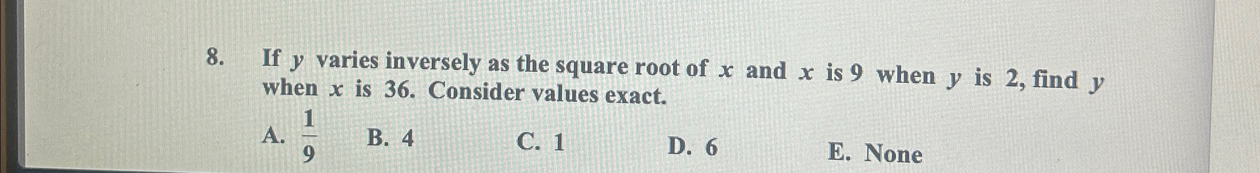 Solved If y ﻿varies inversely as the square root of x ﻿and x | Chegg.com
