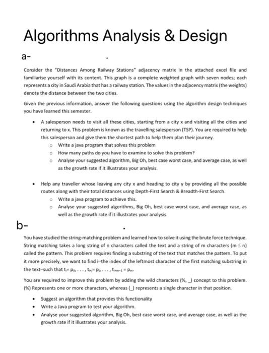 Solved Algorithms Analysis & Design a- Consider the | Chegg.com