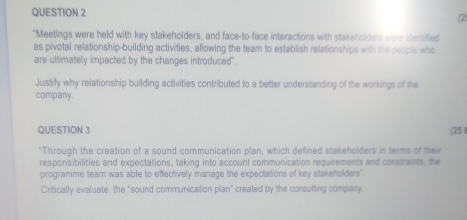 "Meetings were held with key stakeholders, and | Chegg.com