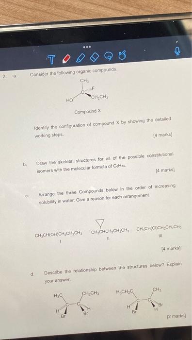Solved 2. a. b. C. TO Consider the following organic | Chegg.com