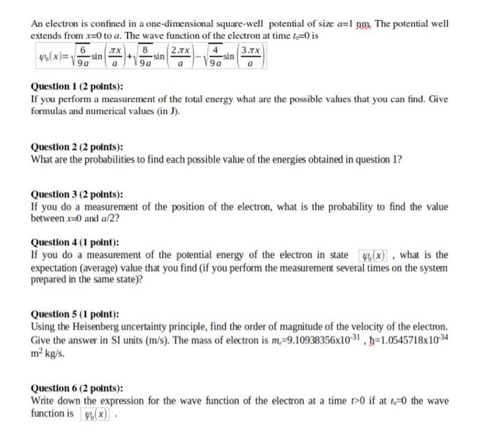 Solved An electron is confined in a one-dimensional | Chegg.com