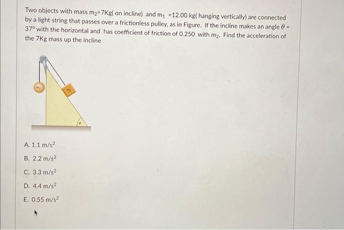 Solved Two objects with mass m2=7Kg ( on incline) and | Chegg.com