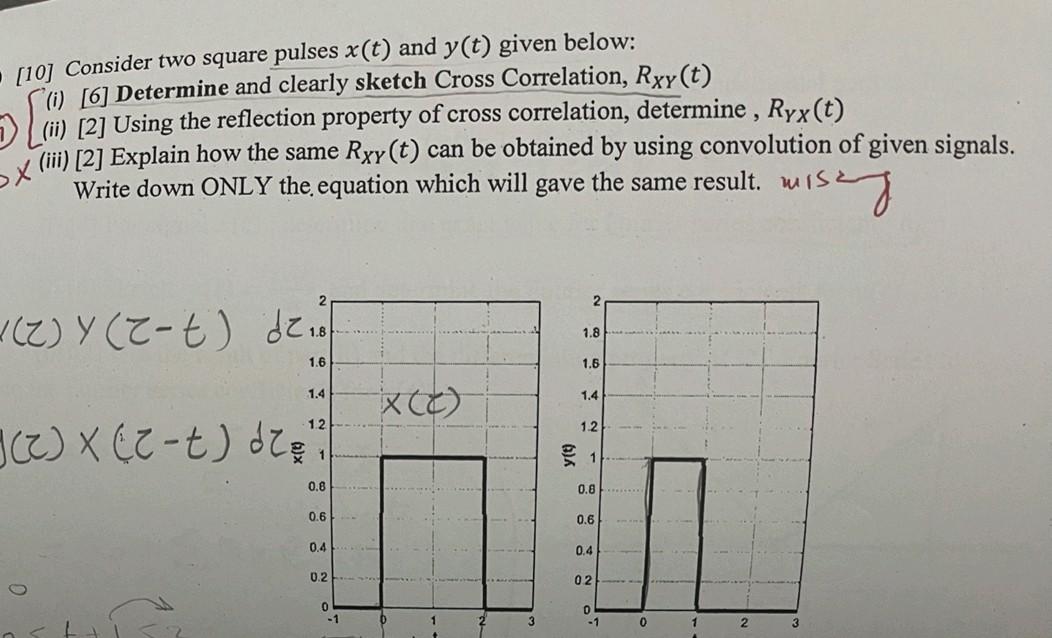 b) [10] Consider two square pulses \( x(t) \) and \( | Chegg.com