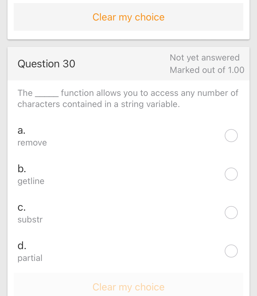 Solved Clear my choiceQuestion 30Not yet answeredMarked out | Chegg.com Solved Clear my choiceQuestion 30Not yet answeredMarked out | Chegg.com