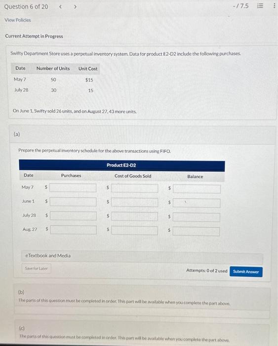 Solved Current Attempt in Progress Swifty Department Store | Chegg.com