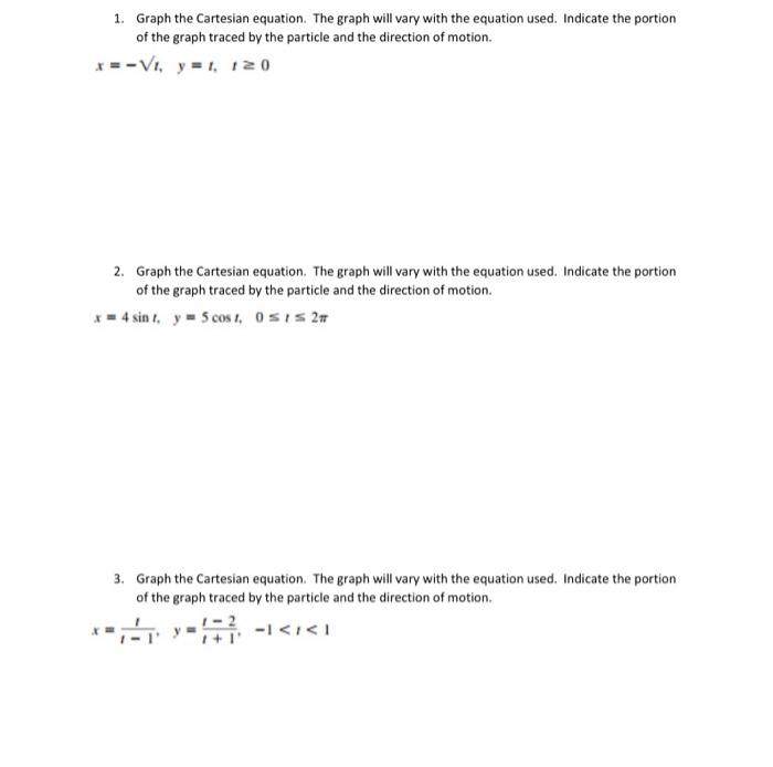 Solved 1. Graph the Cartesian equation. The graph will vary | Chegg.com