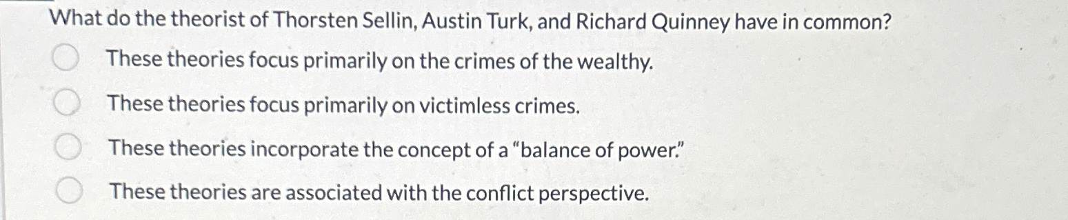 Solved What do the theorist of Thorsten Sellin, Austin Turk, | Chegg.com
