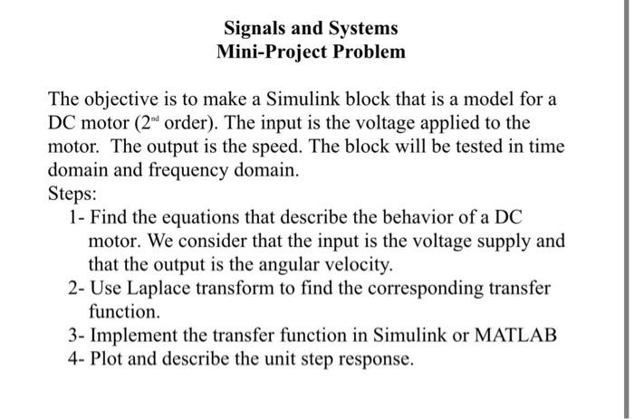 Solved Signals and Systems Mini-Project Problem The | Chegg.com
