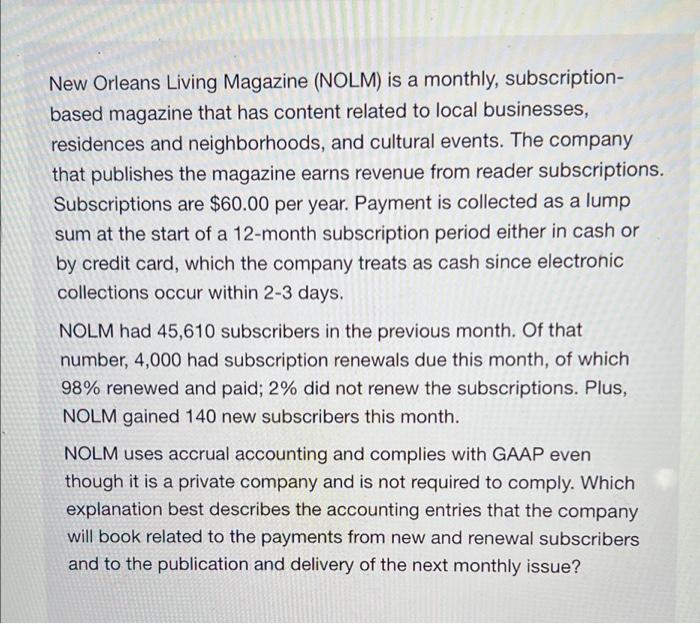 Solved New Orleans Living Magazine (NOLM) is a monthly, | Chegg.com