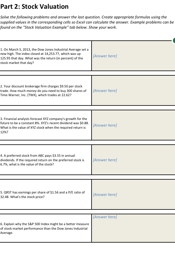 Solved Part 2: Stock ValuationSolve using Information | Chegg.com