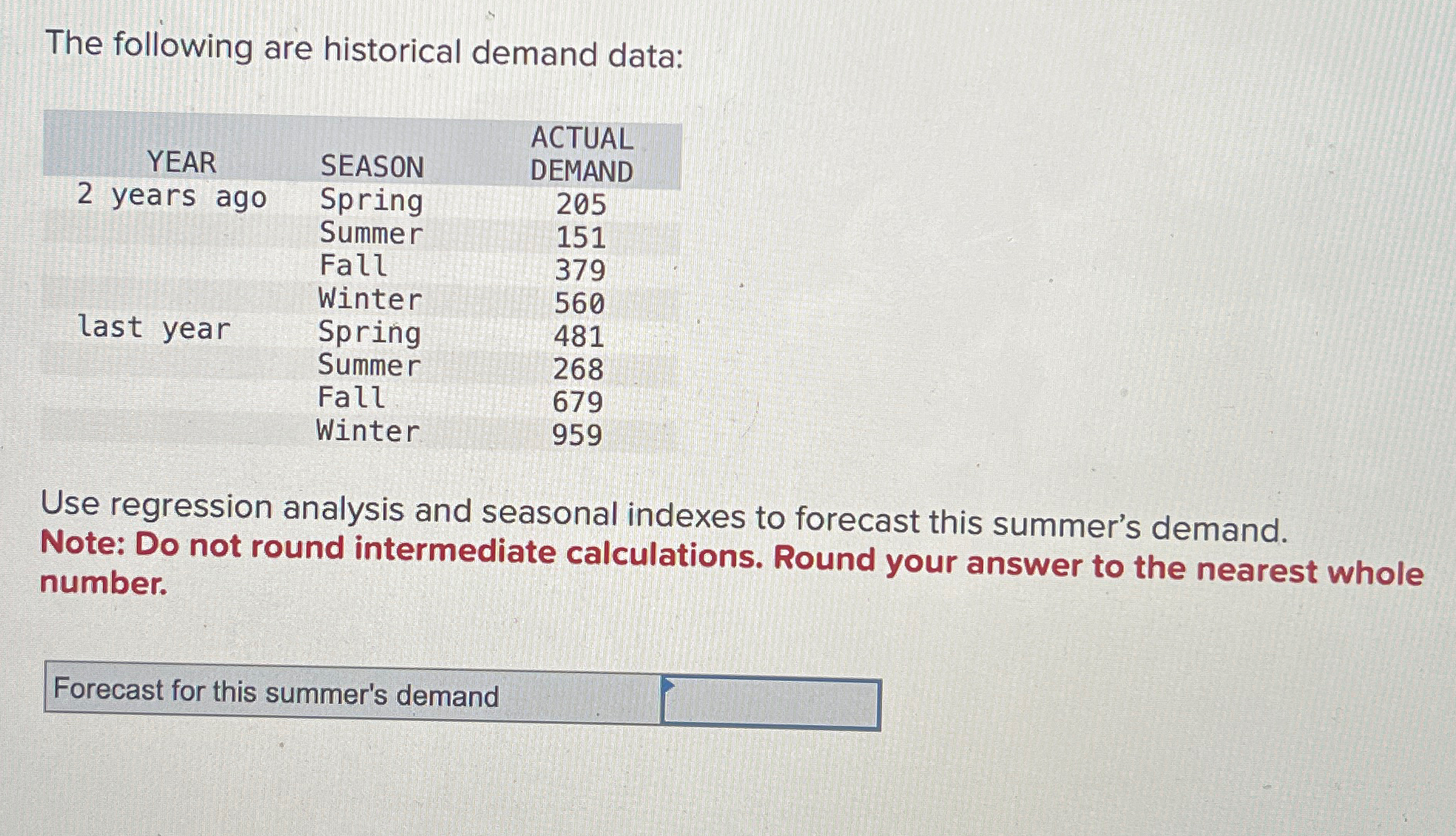 Solved The following are historical demand | Chegg.com