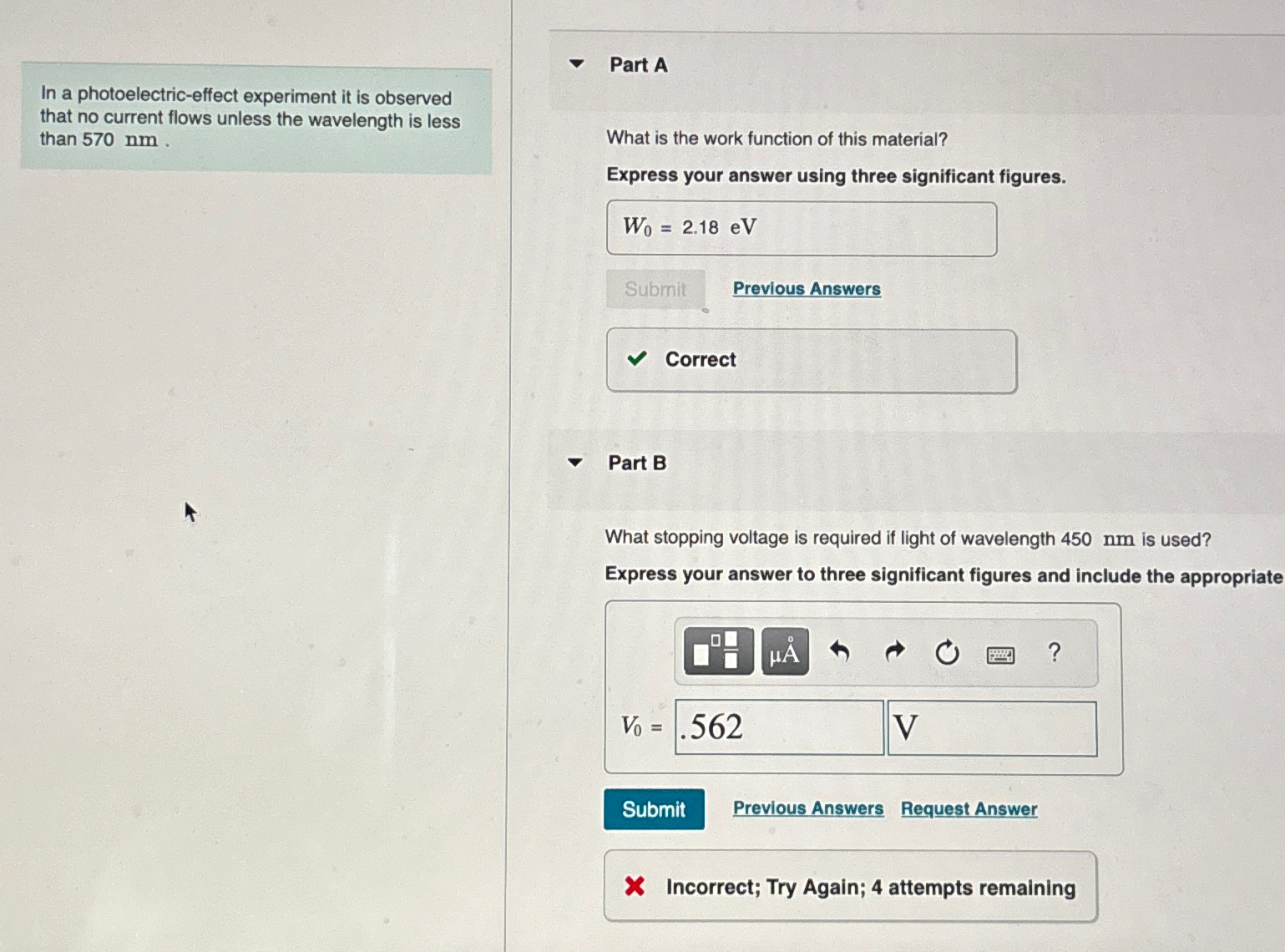 Solved In a photoelectric-effect experiment it is observed | Chegg.com