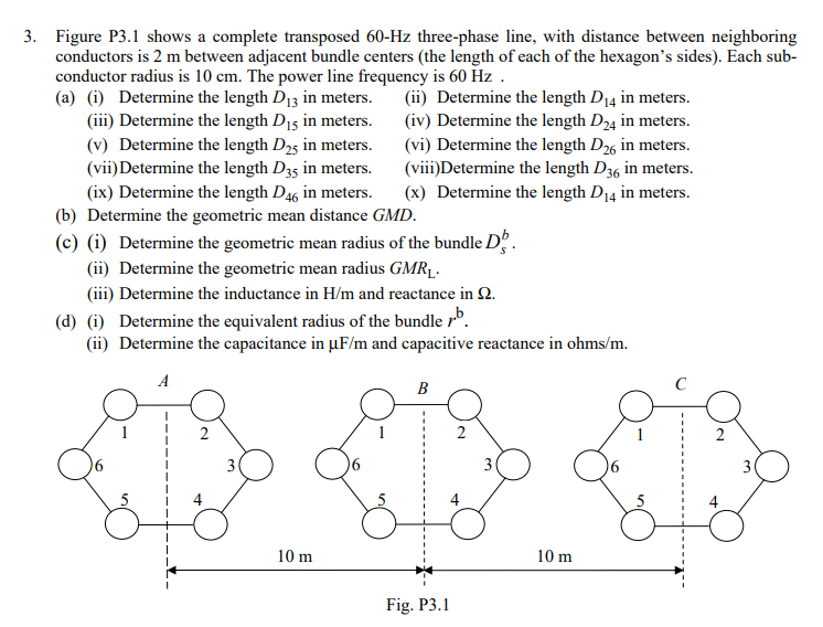 Solved Figure P3.1 ﻿shows a complete transposed 60-Hz | Chegg.com