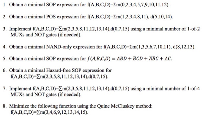 Solved 1. Obtain a minimal SOP expression for f(A,B,C,D) | Chegg.com