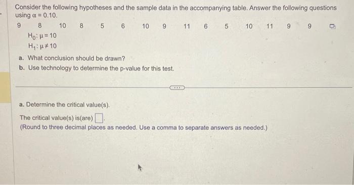 Solved Consider the following hypotheses and the sample data | Chegg.com