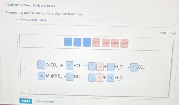 Solved Completing and Balancing Neutralization Reactions | Chegg.com
