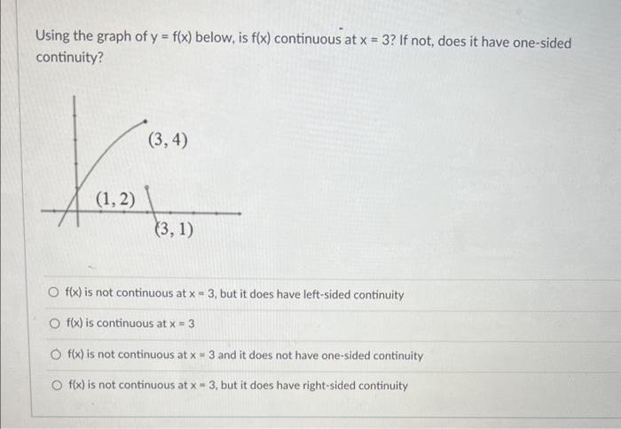 Solved Using the graph of y=f(x) below, is f(x) continuous | Chegg.com