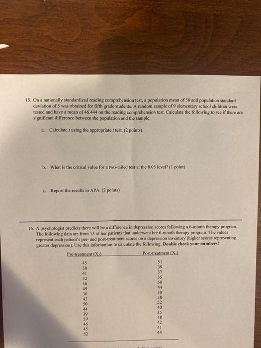 Solved 15. On a nationally standardized reading | Chegg.com