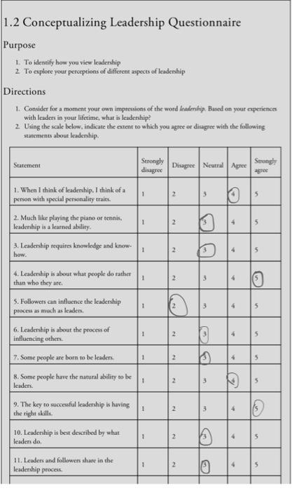 1.2 Conceptualizing Leadership Questionnaire Purpose | Chegg.com